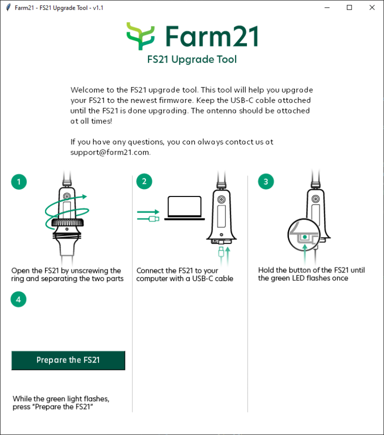 Upgrade to the new 1.1 firmware version of the FS21 sensor
