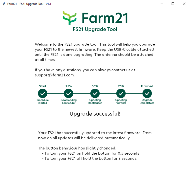 Upgrade to the new 1.1 firmware version of the FS21 sensor
