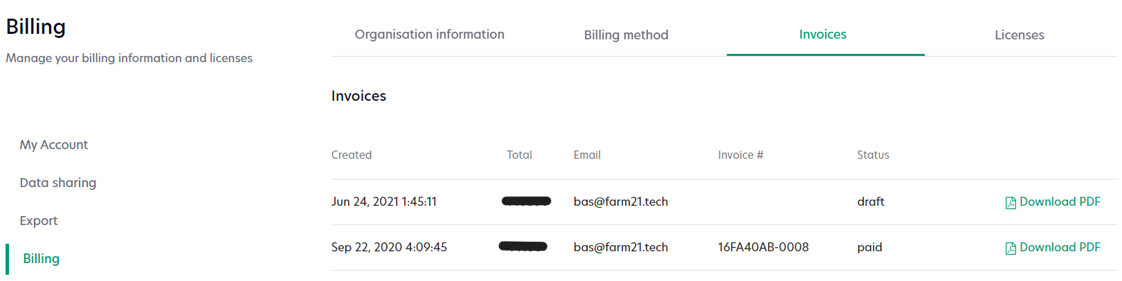 How to find an invoice? - Farm21