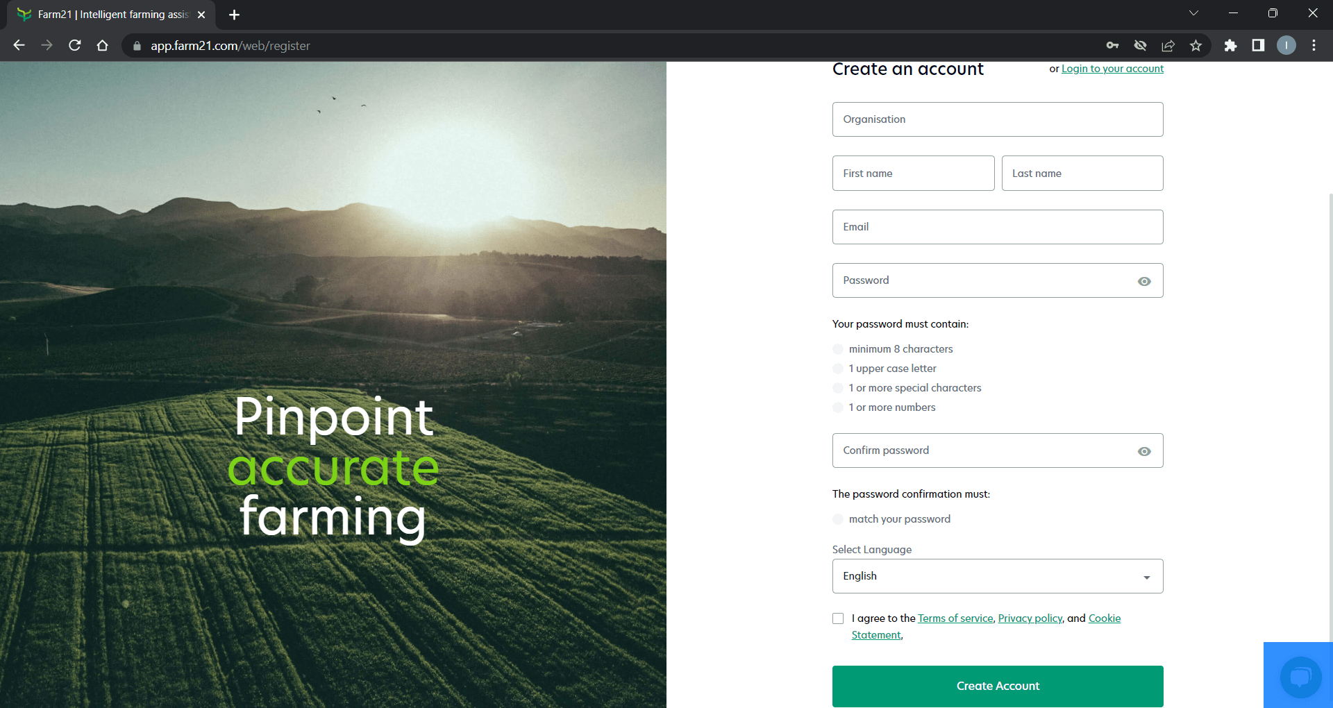 How to create a new account/change settings? - Farm21