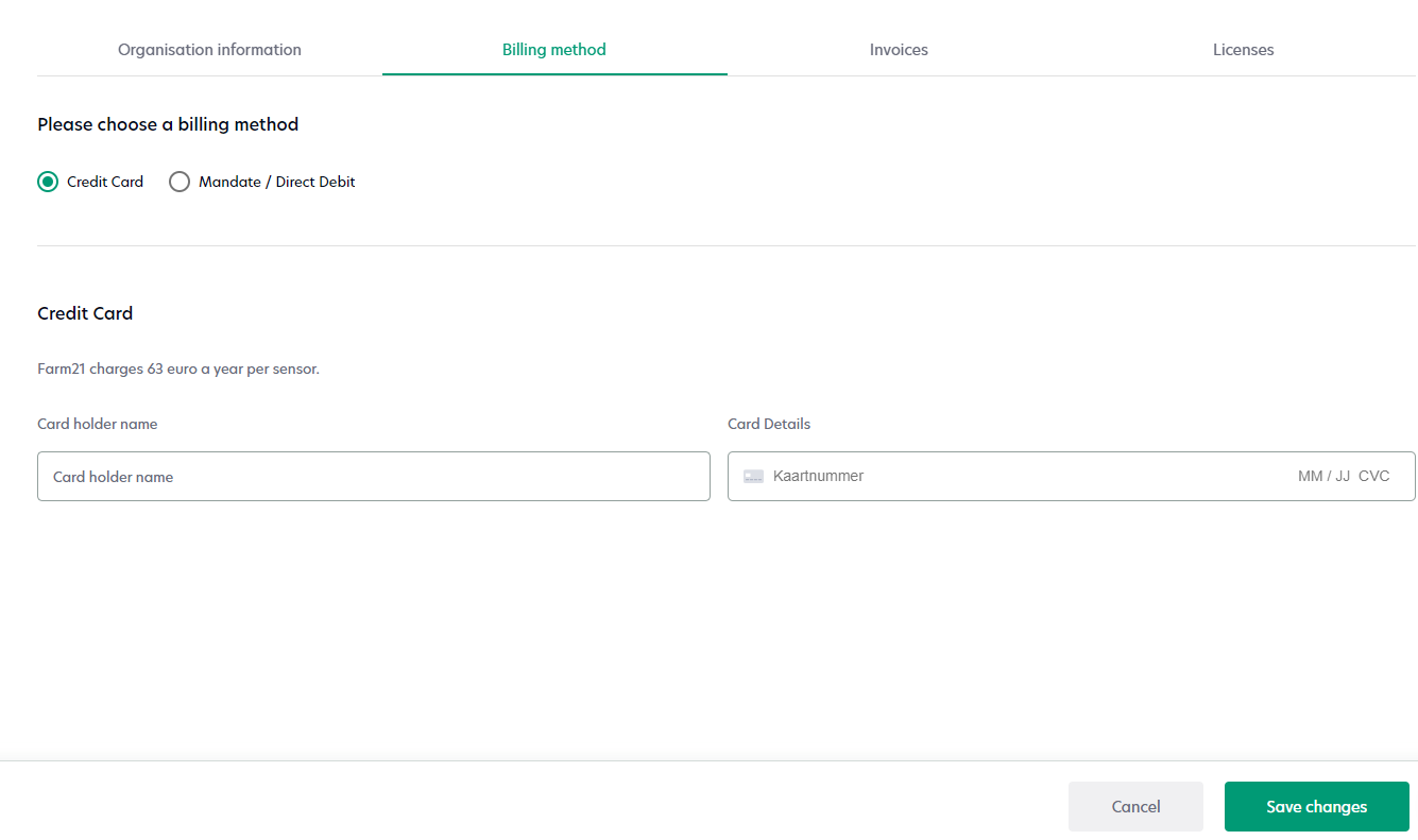 How to add/change billing method? - Farm21